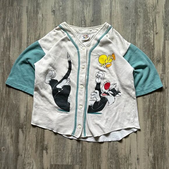 Tops | Vintage 1995 Looney Tunes Tweety Bird Sylvester Baseball Jersey ...